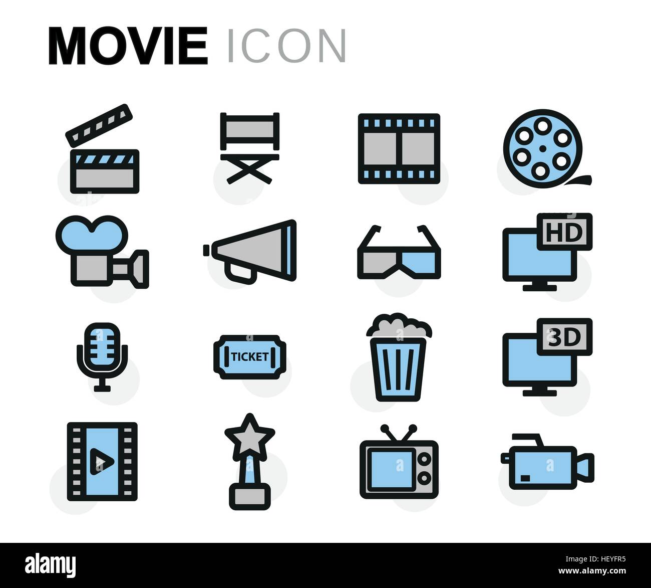 Vector flat movie icons set on white background Stock Vector Image ...