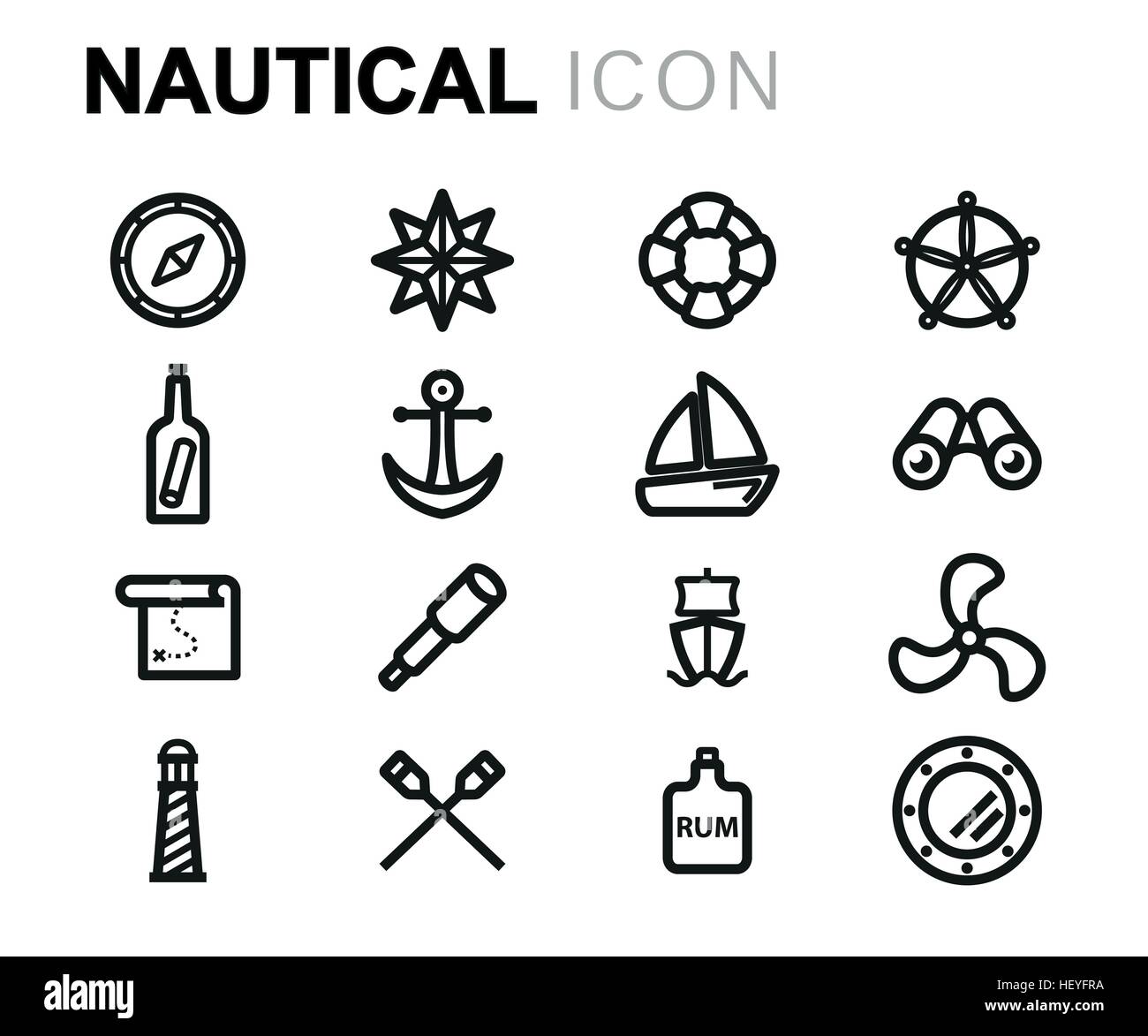 Vector line nautical icons set on white background Stock Vector Image ...