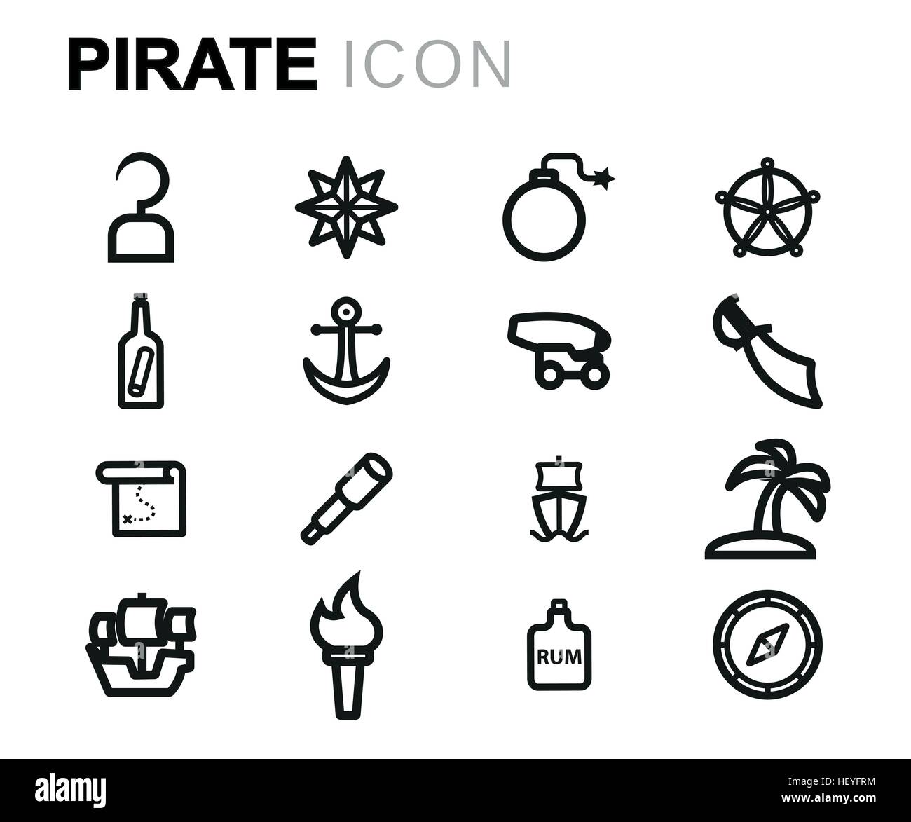 Vector line pirate icons set on white background Stock Vector Image ...