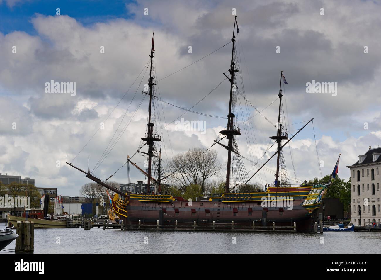 A sailing ship in the Amsterdam harbour, Holland, Netherlands Stock ...