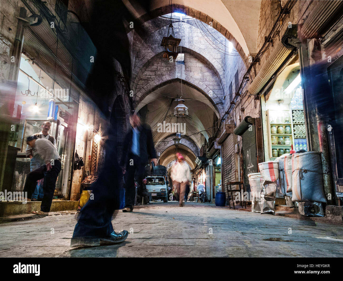 busy souk market shopping street in old town of aleppo syria Stock ...