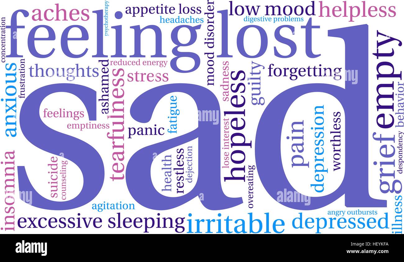 Sad word cloud on a white background Stock Vector Image & Art - Alamy