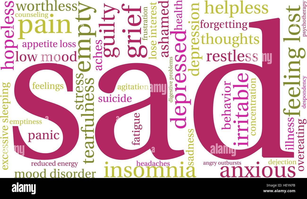 Sad word cloud on a white background Stock Vector Image & Art - Alamy