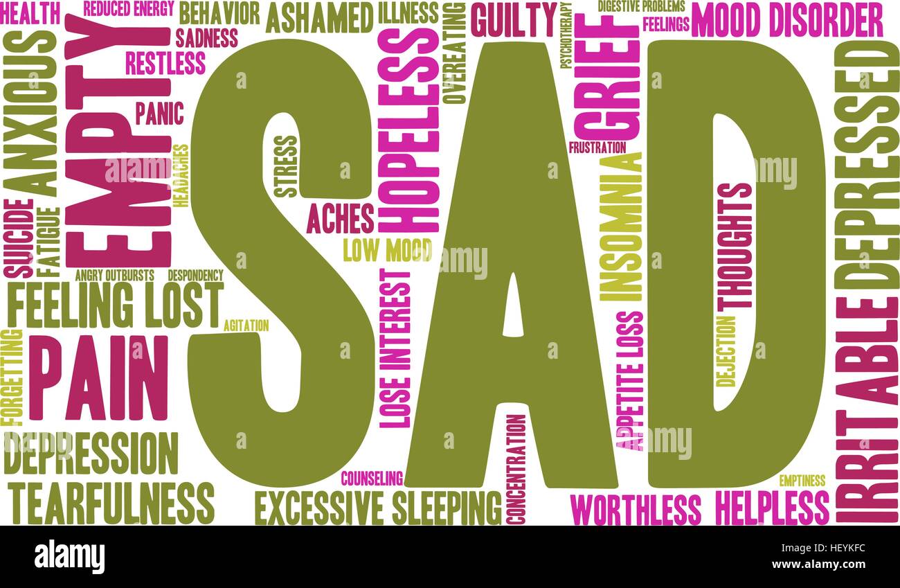 Sad word cloud on a white background Stock Vector Image & Art - Alamy