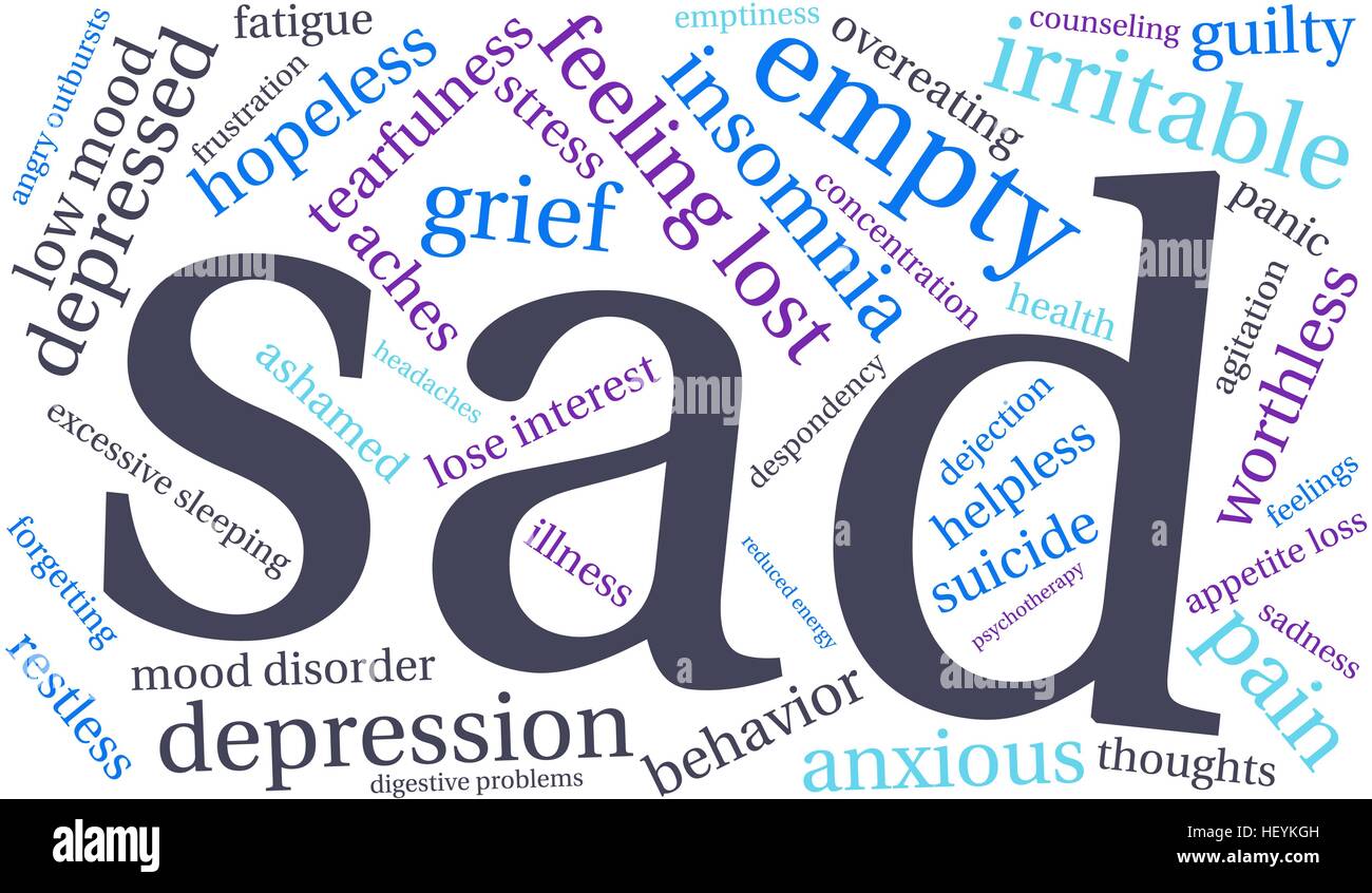 Sad word cloud on a white background Stock Vector Image & Art - Alamy
