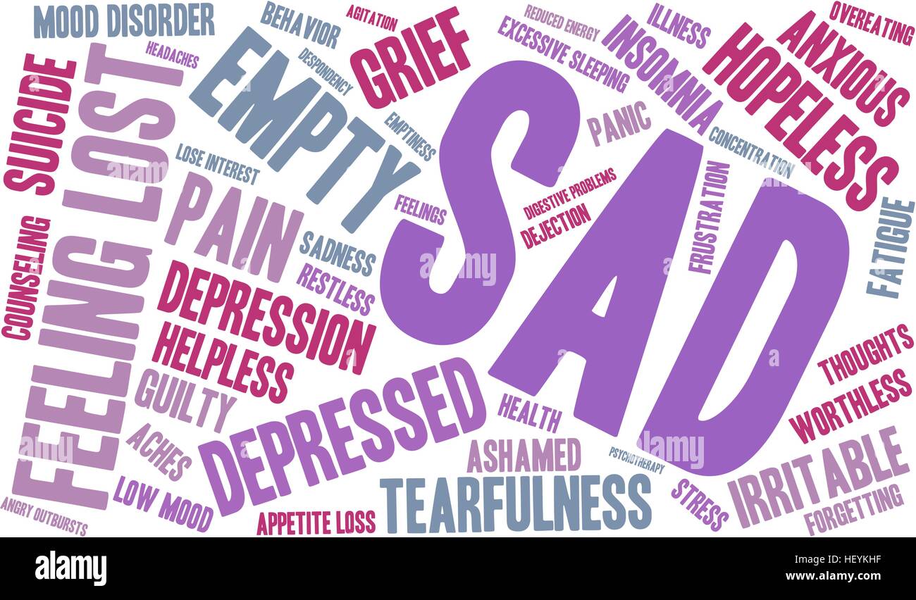 Sad word cloud on a white background Stock Vector Image & Art - Alamy