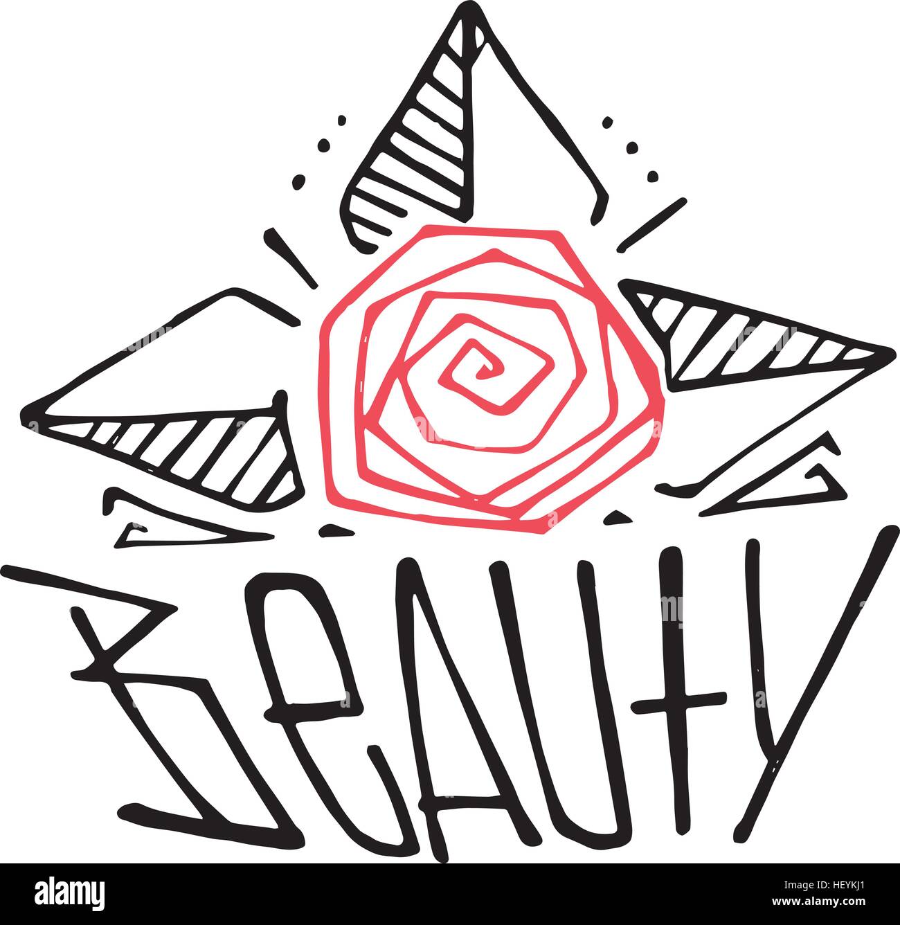 Hand drawn vector illustration or drawing of a rose flower and the word ...
