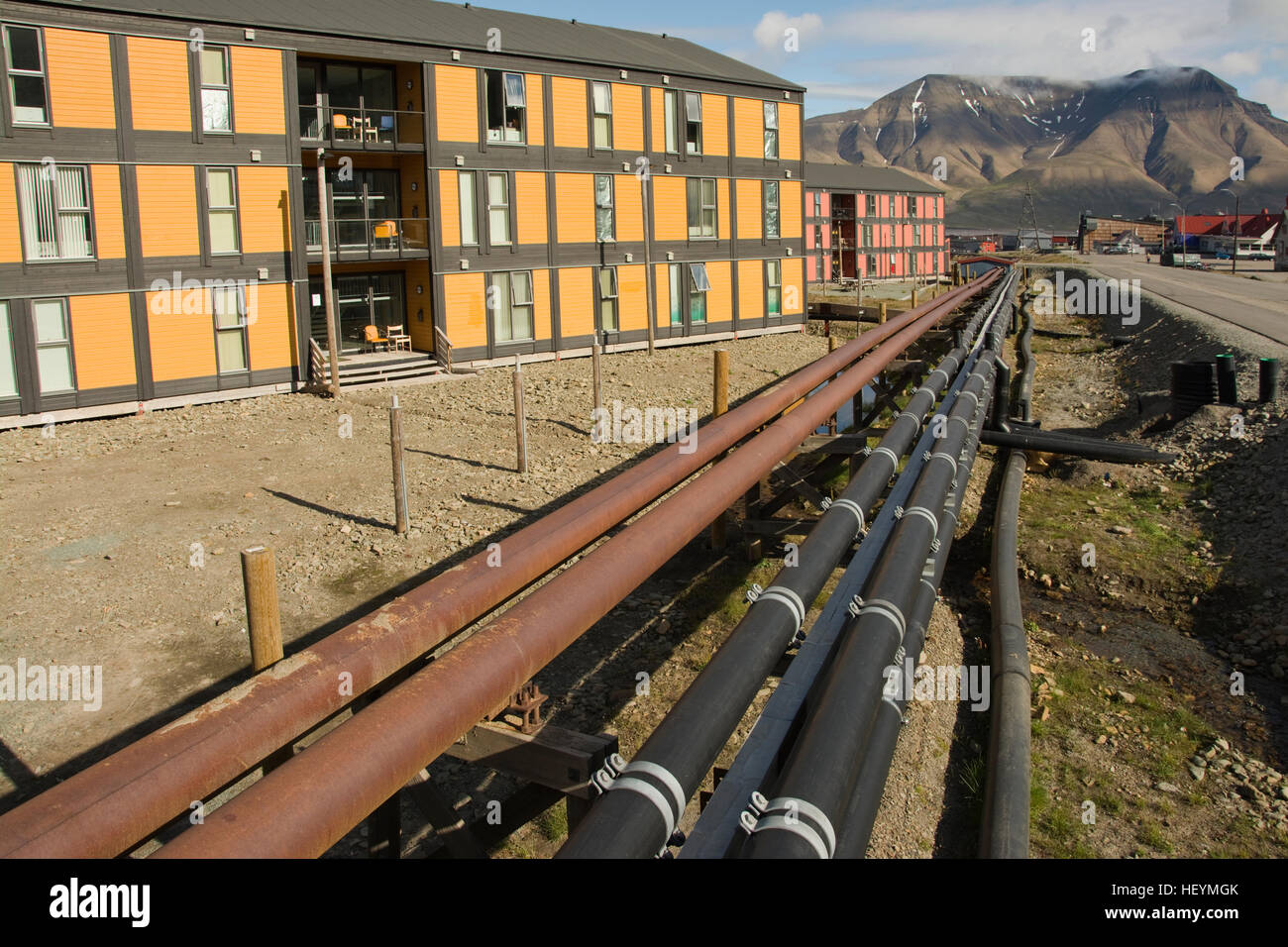 EUROPE, NORWAY, Svalbard (Spitsbergen), Longyearbyen, main street with ...