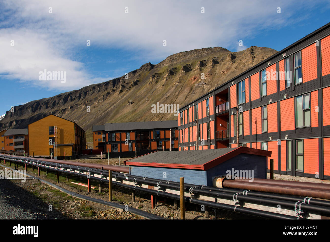 EUROPE, NORWAY, Svalbard (Spitsbergen), Longyearbyen, main street with ...