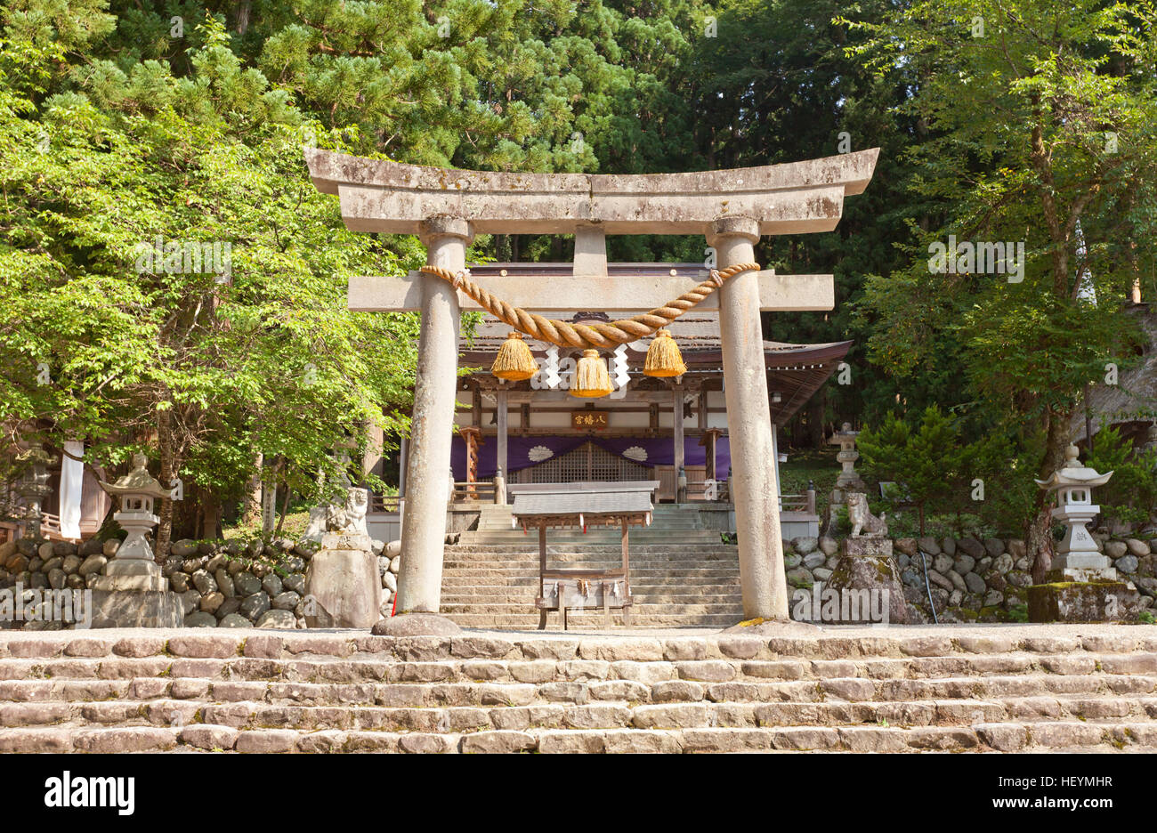 Torii gate of Shirakawa Hachiman Shinto Shrine in Ogimachi gassho style ...