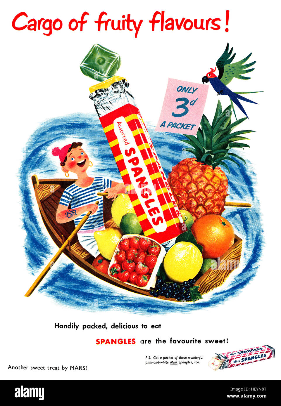 1953 British advertisement for Spangles sweets Stock Photo - Alamy