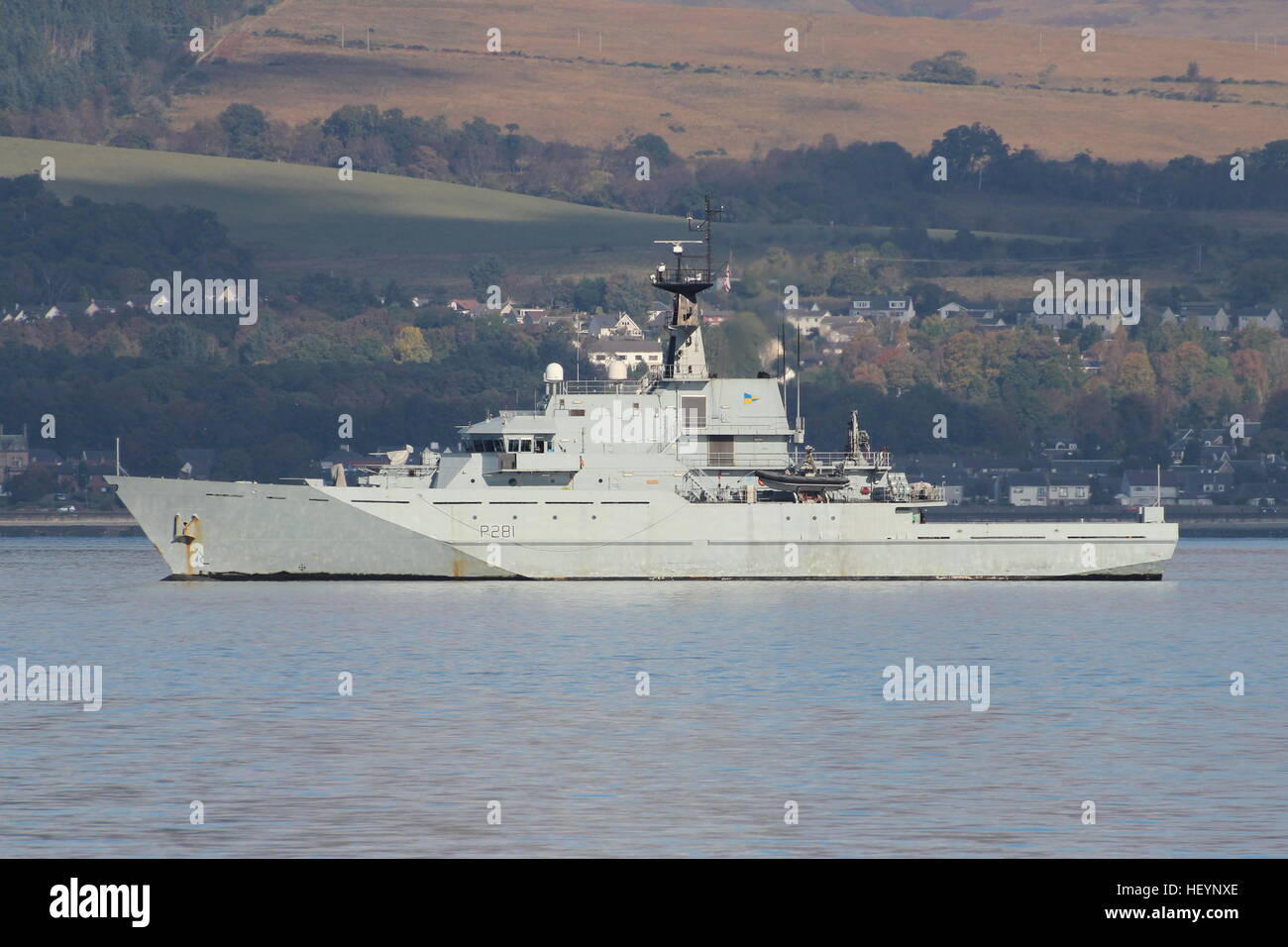 HMS Tyne (P281), a River-class patrol boat of the Royal Navy, during ...