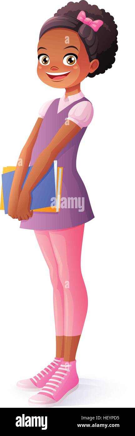 Vector African smiling young school student girl standing with books ...