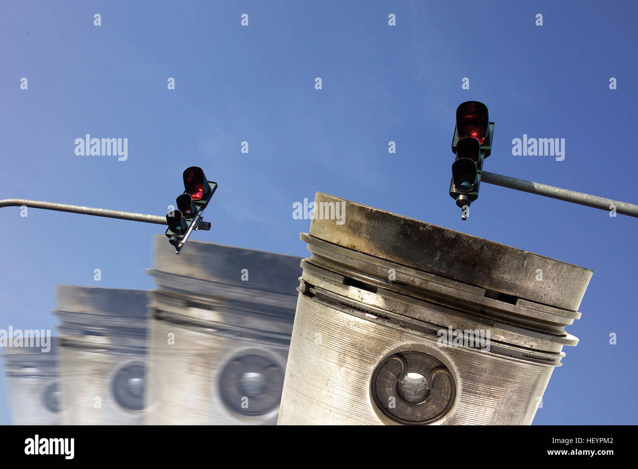 Car cylinders with traffic lights, compositing shot Stock Photo - Alamy