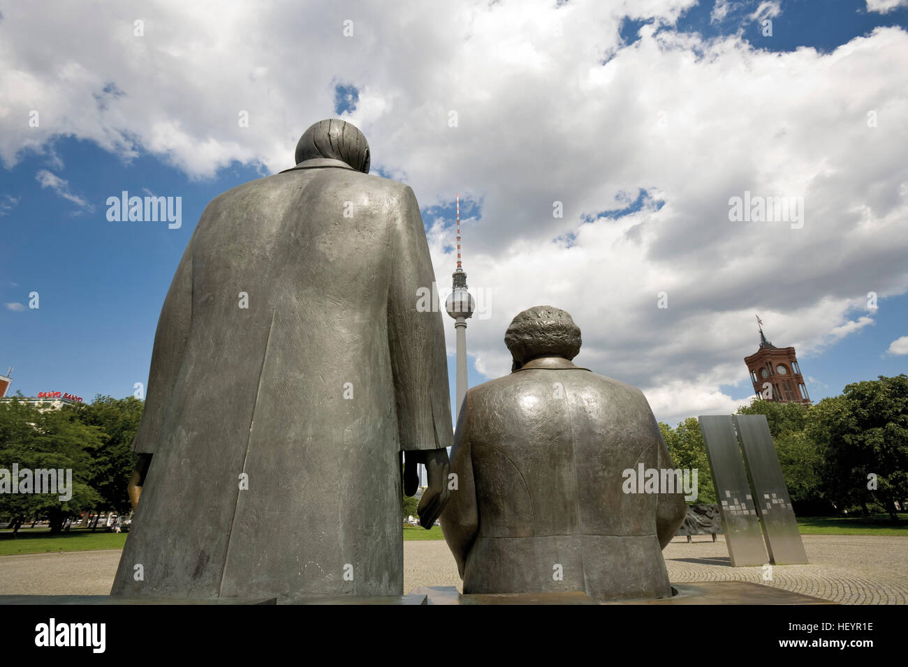 Marx and Engels Monument and telecommunications tower (back ...