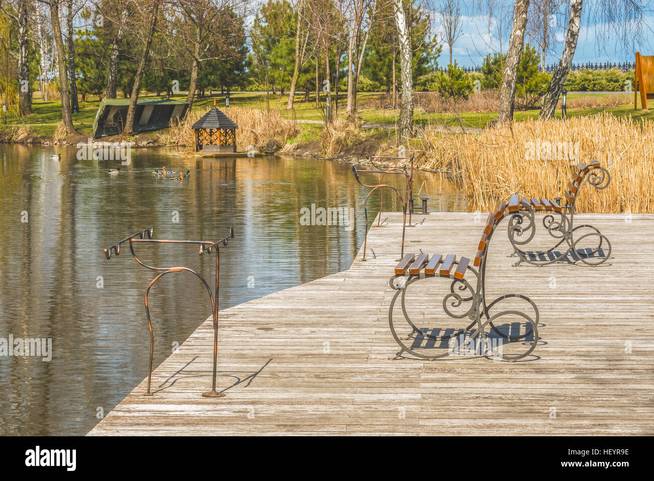 Place for fishing on a beautiful lake Stock Photo - Alamy