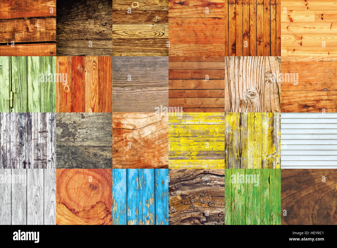 Collage of twenty four different wood texture samples in square format ...
