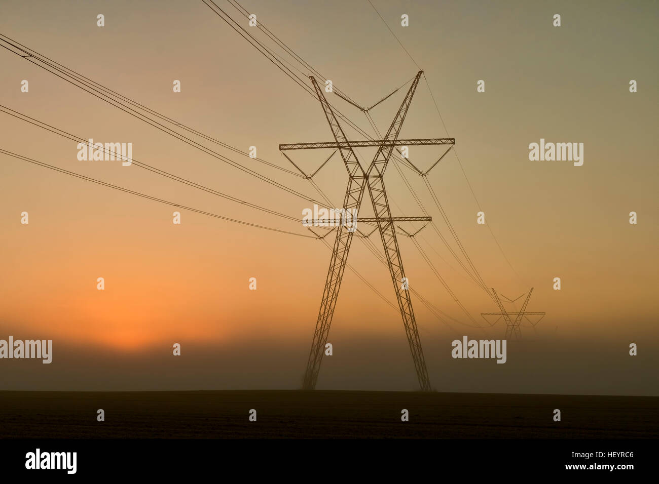 Electricity Pylons Sky Sunset Cable High Resolution Stock Photography ...