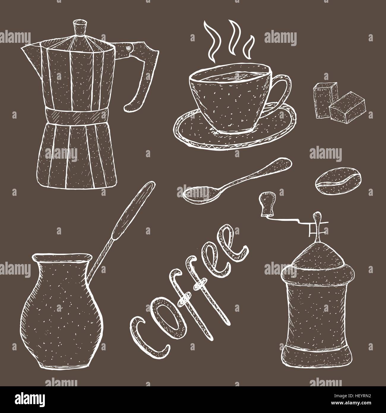 Collection of coffee sketch tool, hand drawing, vintage style. vector ...