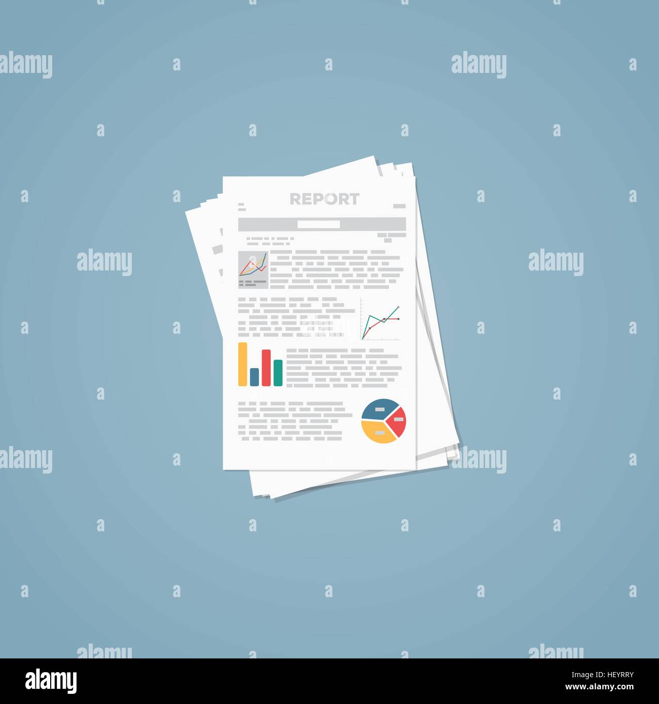 Flat illustration. Business report paper documents and sheets Stock ...