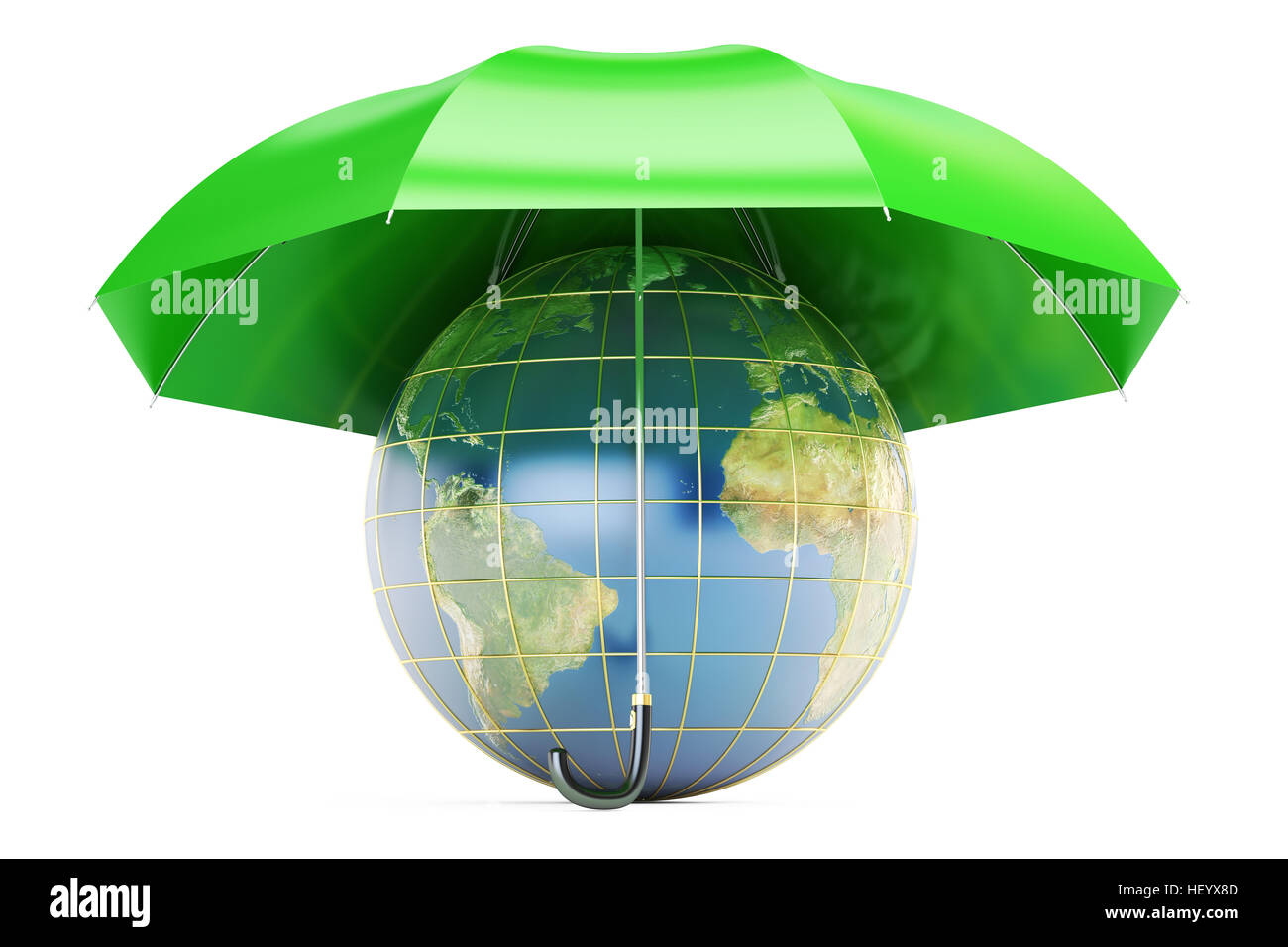 earth covered by umbrella, 3D rendering isolated on white background ...