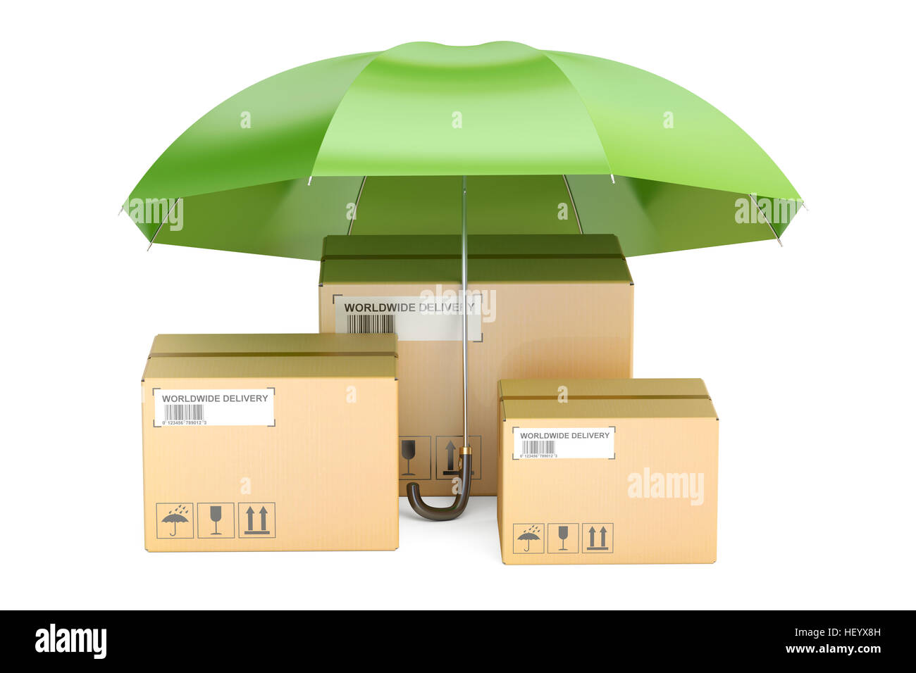 safety delivery concept, shield with cardboard box parcel. 3D rendering ...