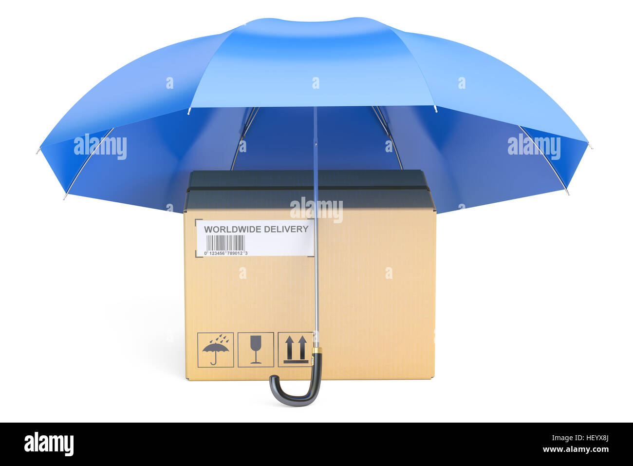 safety delivery concept, umbrella with parcel, 3D rendering isolated on ...