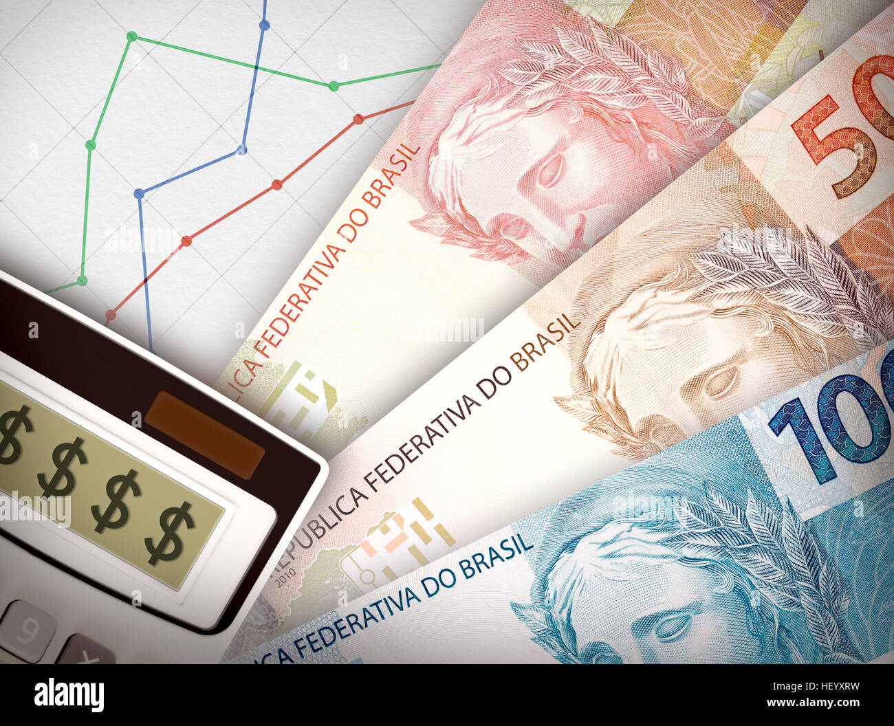 Three money bills in front of sheet of paper with a graph on it ...