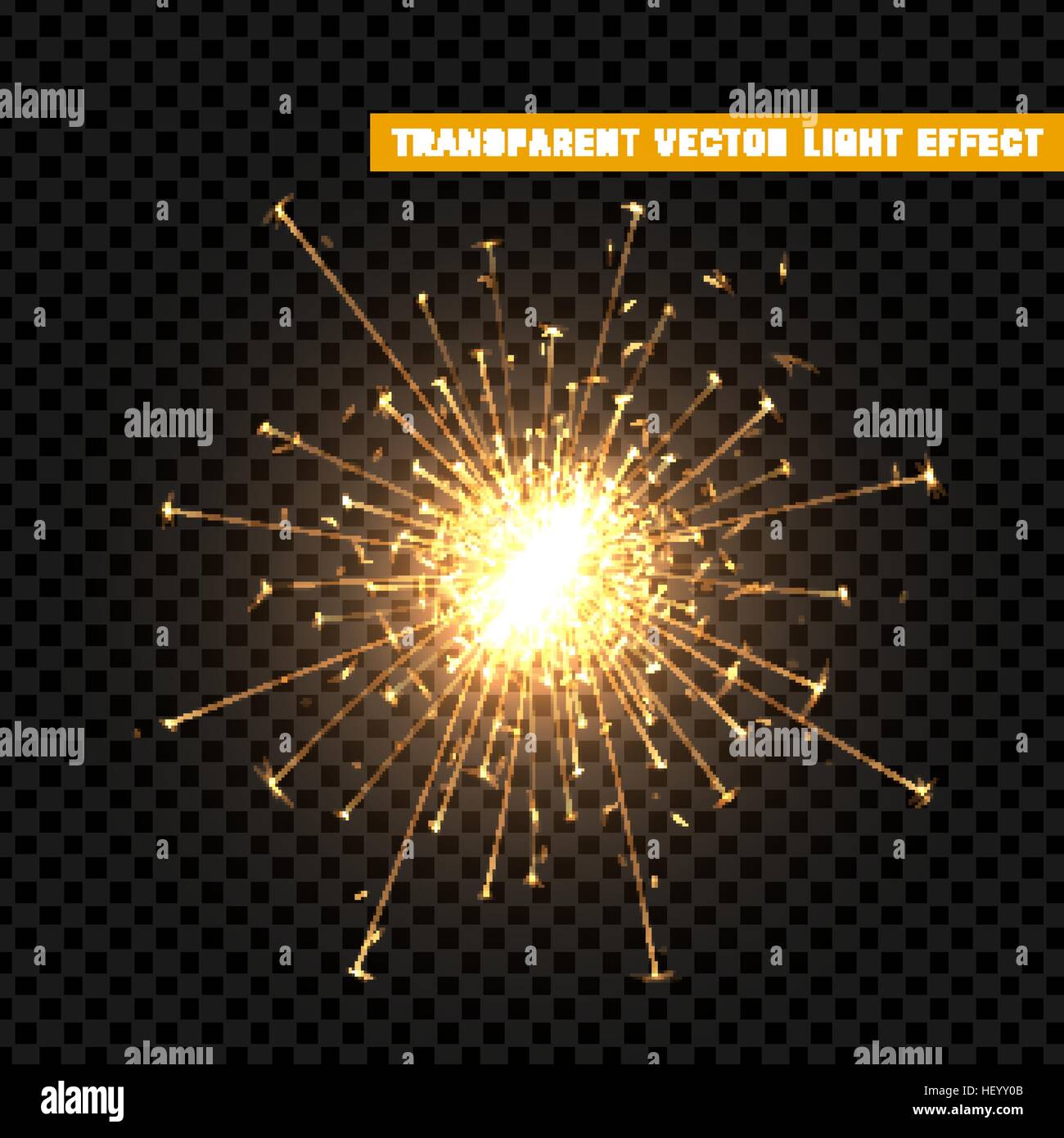 Gold light effect. The effect of gold sparkler. Bright Star with ...