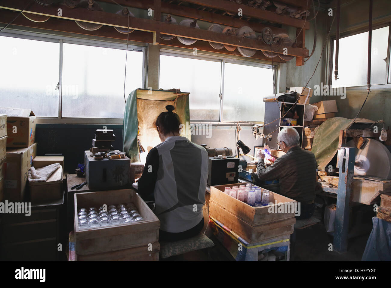 Edo Kiriko traditional Japanese glassware artisans working in the ...