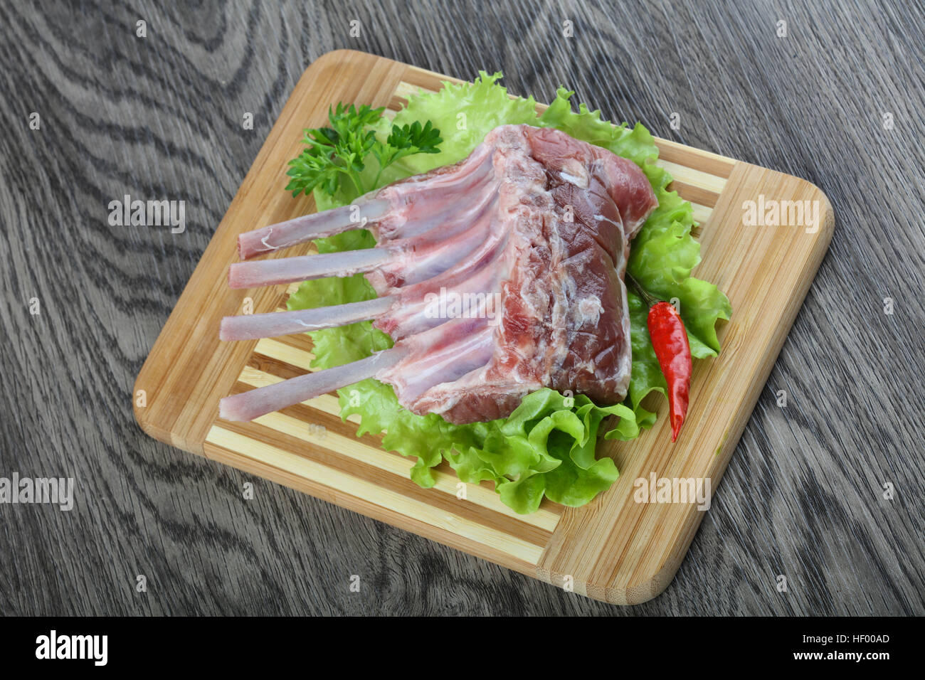 Lamb Frenched Rack 4 rib bone Stock Photo - Alamy