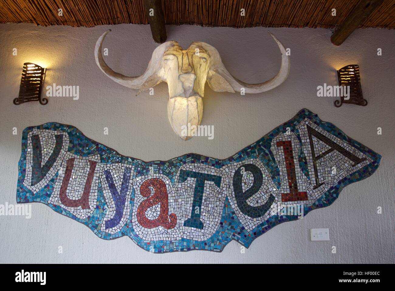 Djuma game reserve Vuyatela mosaic tiles sign Stock Photo - Alamy