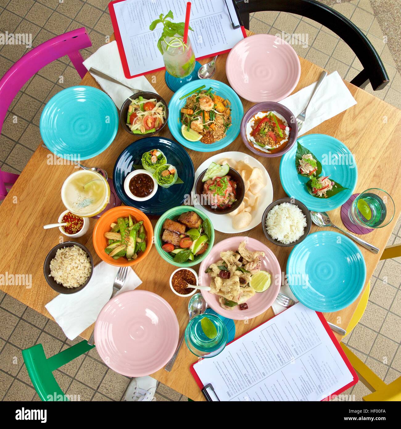 Thai food top above view colored plates dining lunch dinner Stock Photo ...