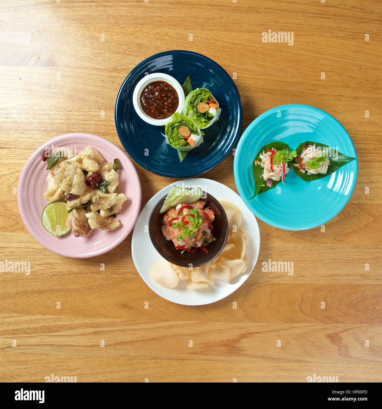Thai food top above view colored plates dining lunch dinner Stock Photo ...