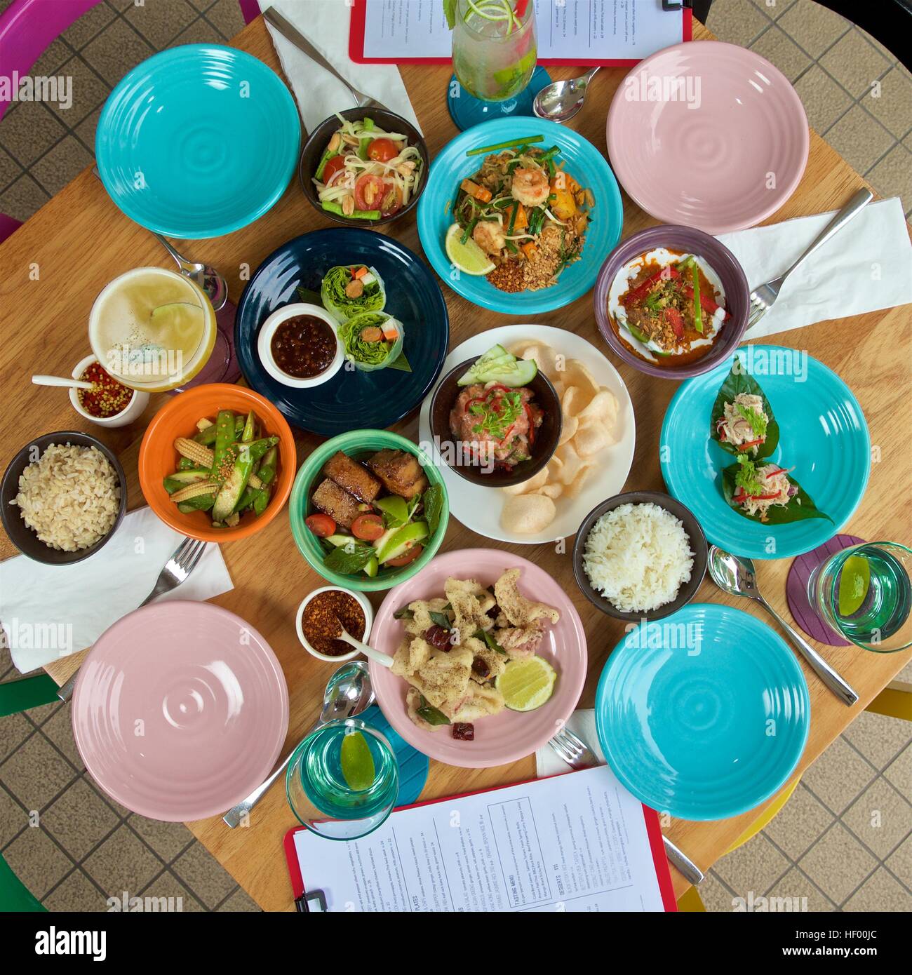 Thai food top above view colored plates dining lunch dinner Stock Photo ...