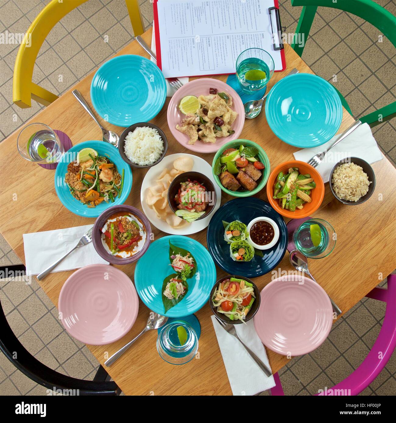 Thai food top above view colored plates dining lunch dinner Stock Photo ...