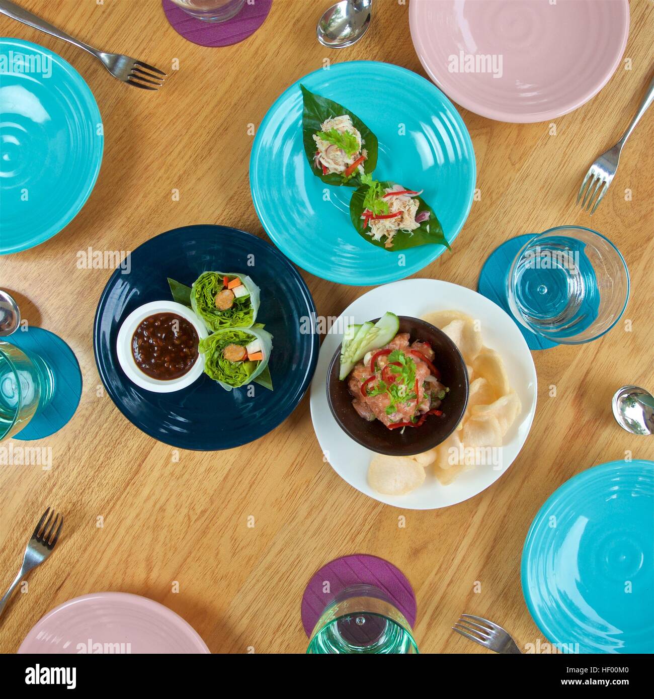 Thai food top above view colored plates dining lunch dinner Stock Photo ...