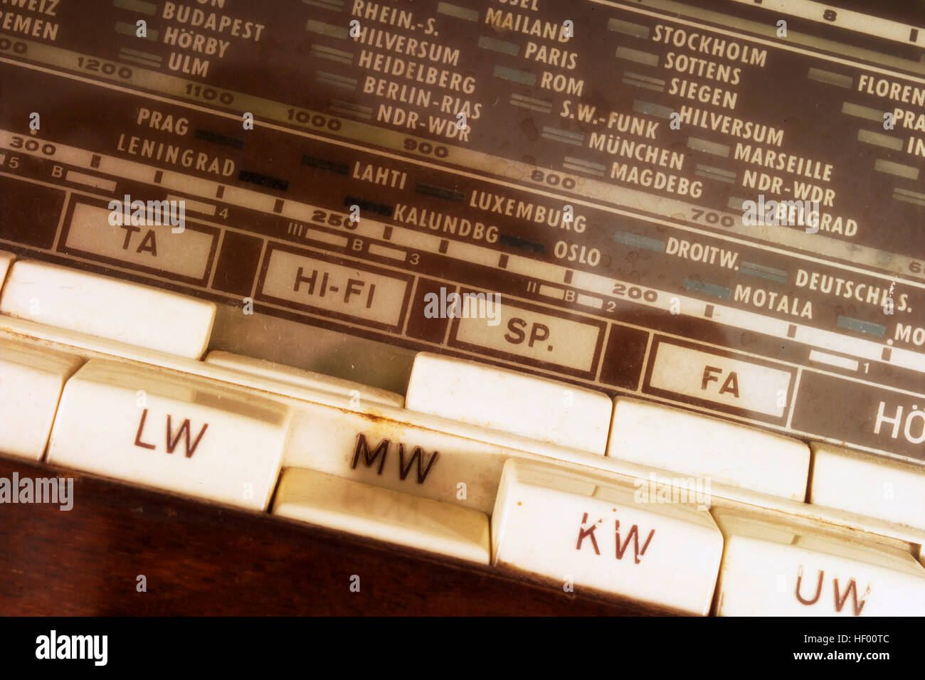 Option keys (buttons) on an antique radio Stock Photo - Alamy