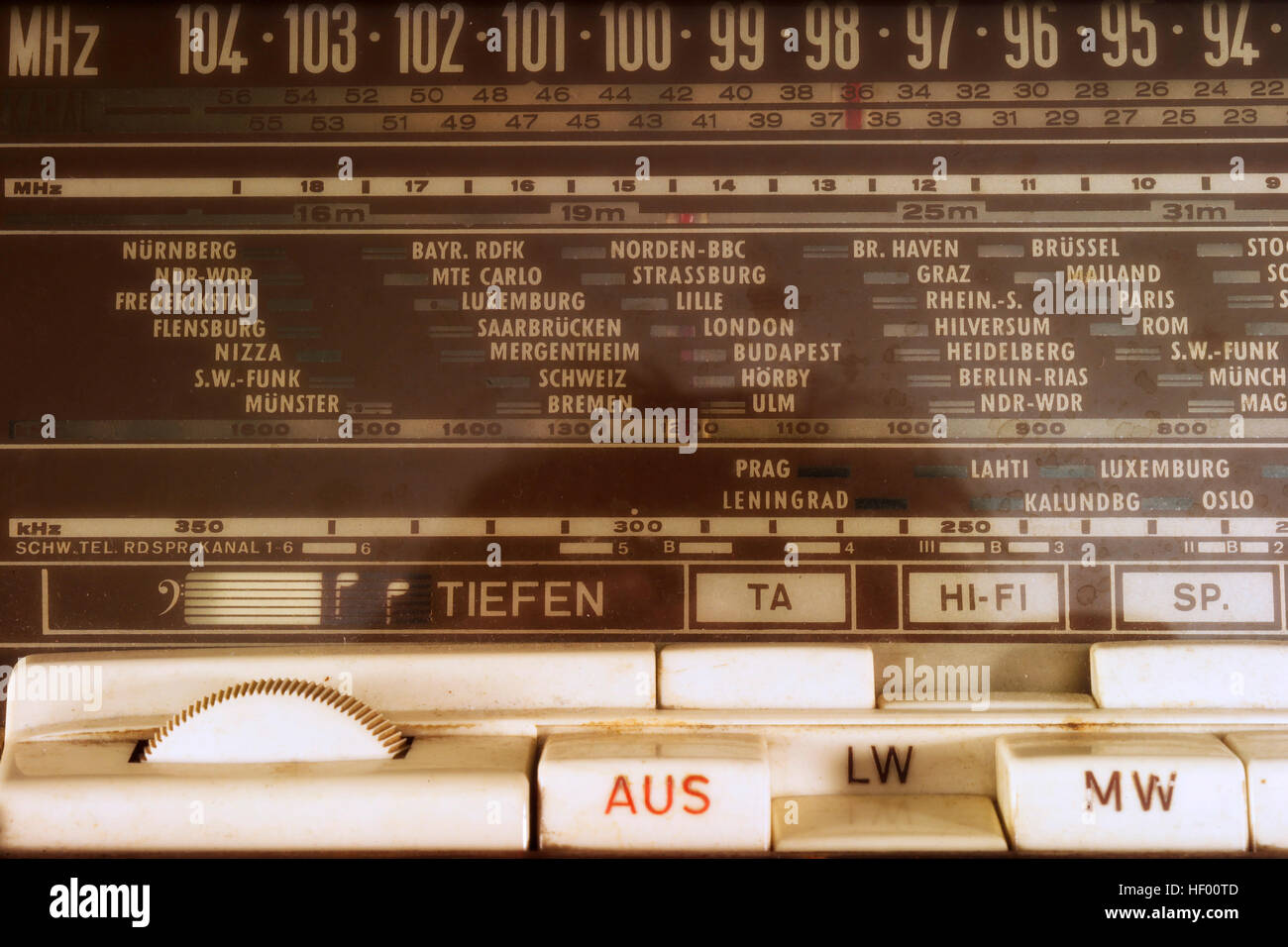 Option keys (buttons) on an antique radio Stock Photo - Alamy