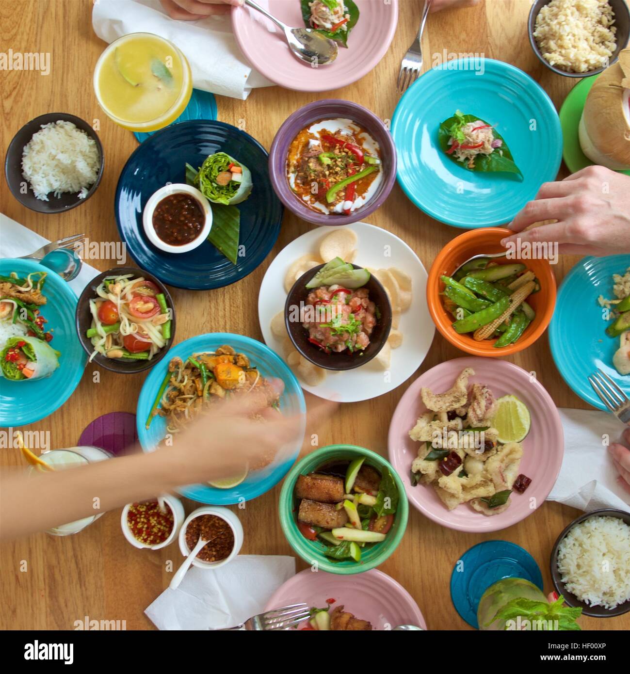 Thai food top above view colored plates dining lunch dinner Stock Photo ...
