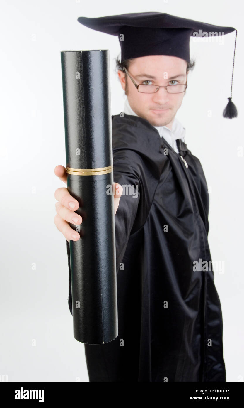 Graduate holding degree Stock Photo - Alamy