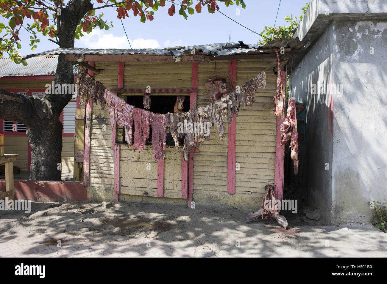 Meat sold on the side of a road outside a butcher's in La Otra Banda ...
