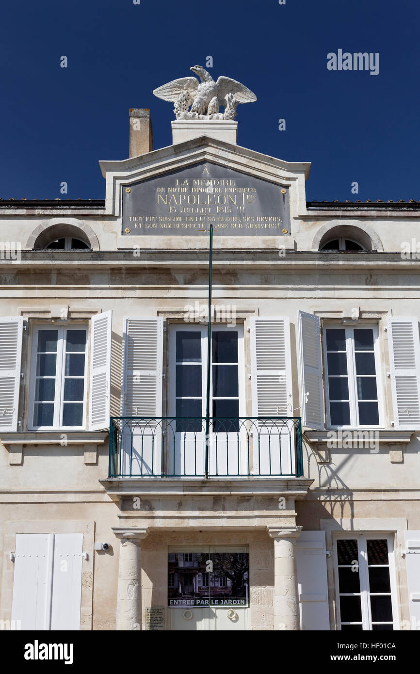 Napoleon Museum with plaque, Musée Napoléonien, Ile-d'Aix, Charente ...