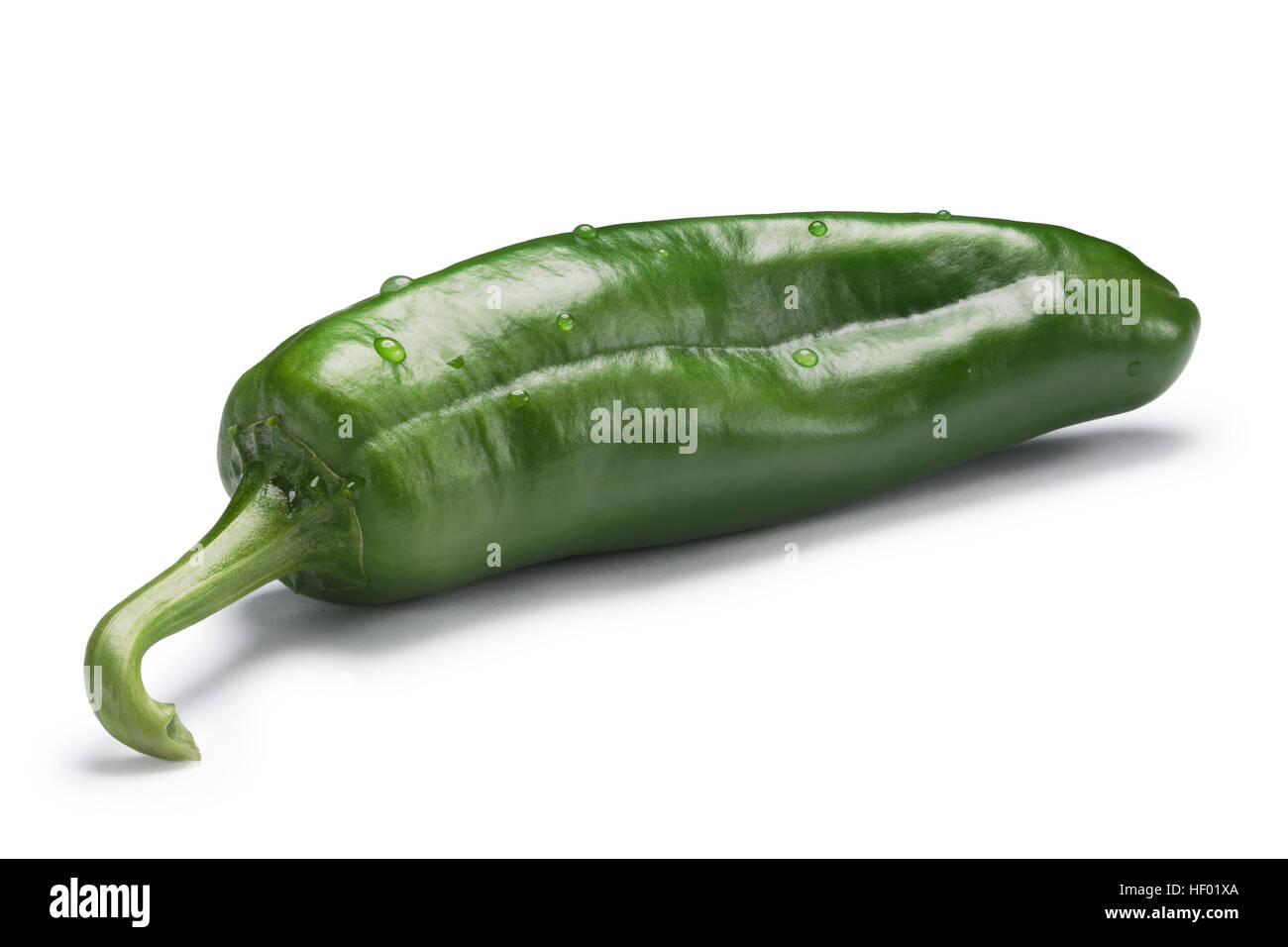 Green whole Anaheim pepper (Capsicum annuum), the mild variety of New ...