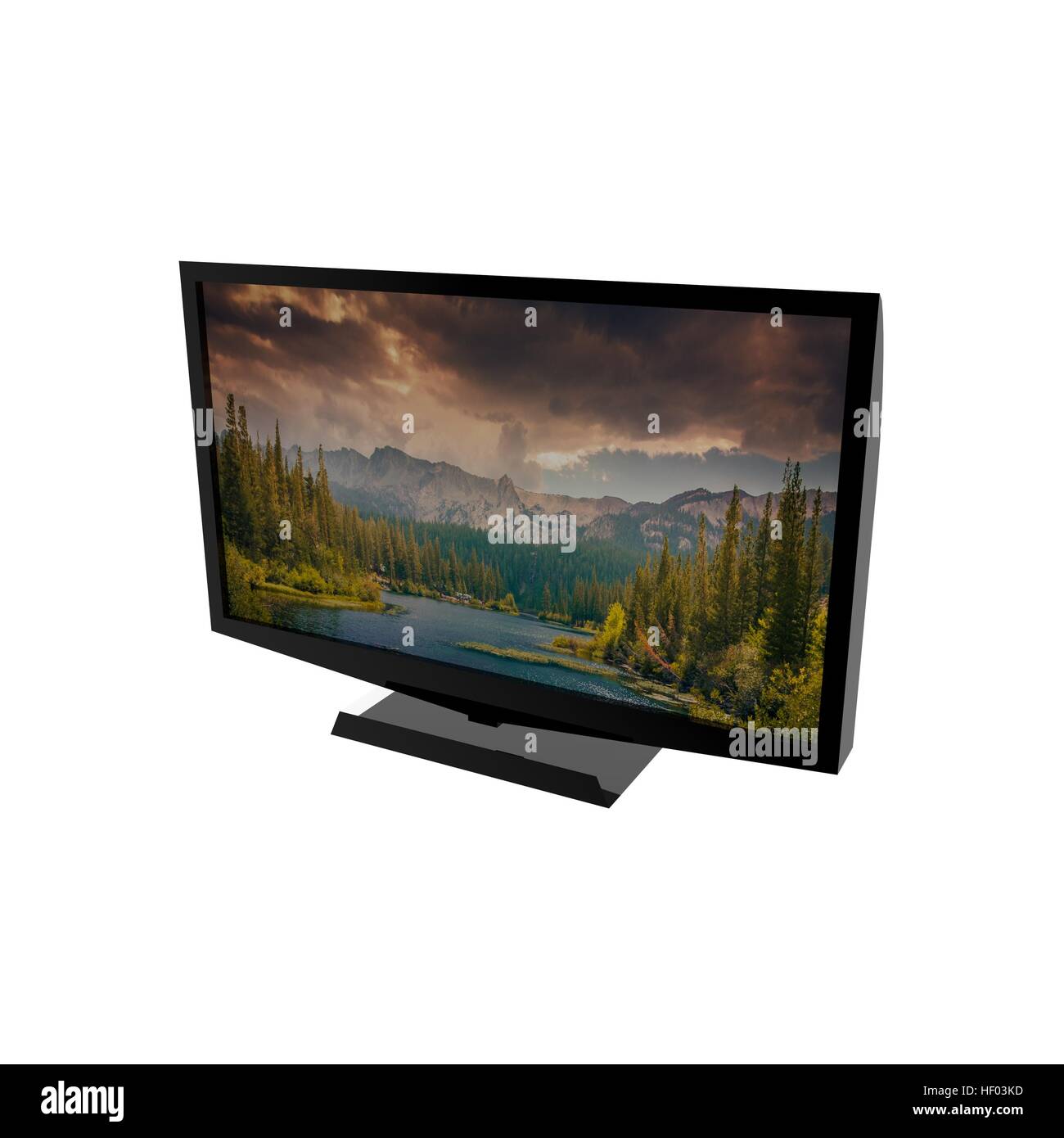 LED TV in a white background displaying a landscape Stock Photo - Alamy
