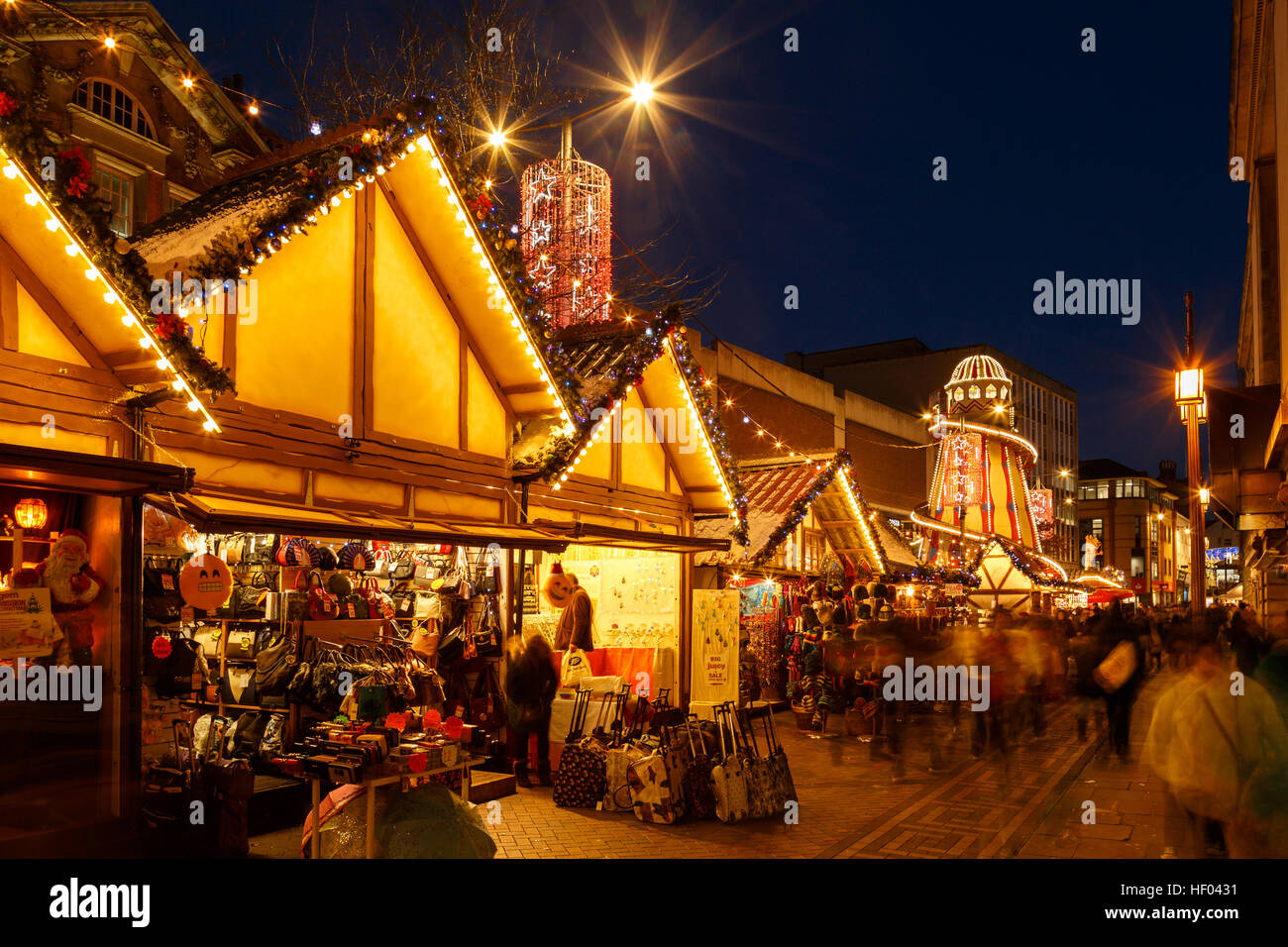 Market stalls and helter skelter at Nottingham Christmas market. In ...