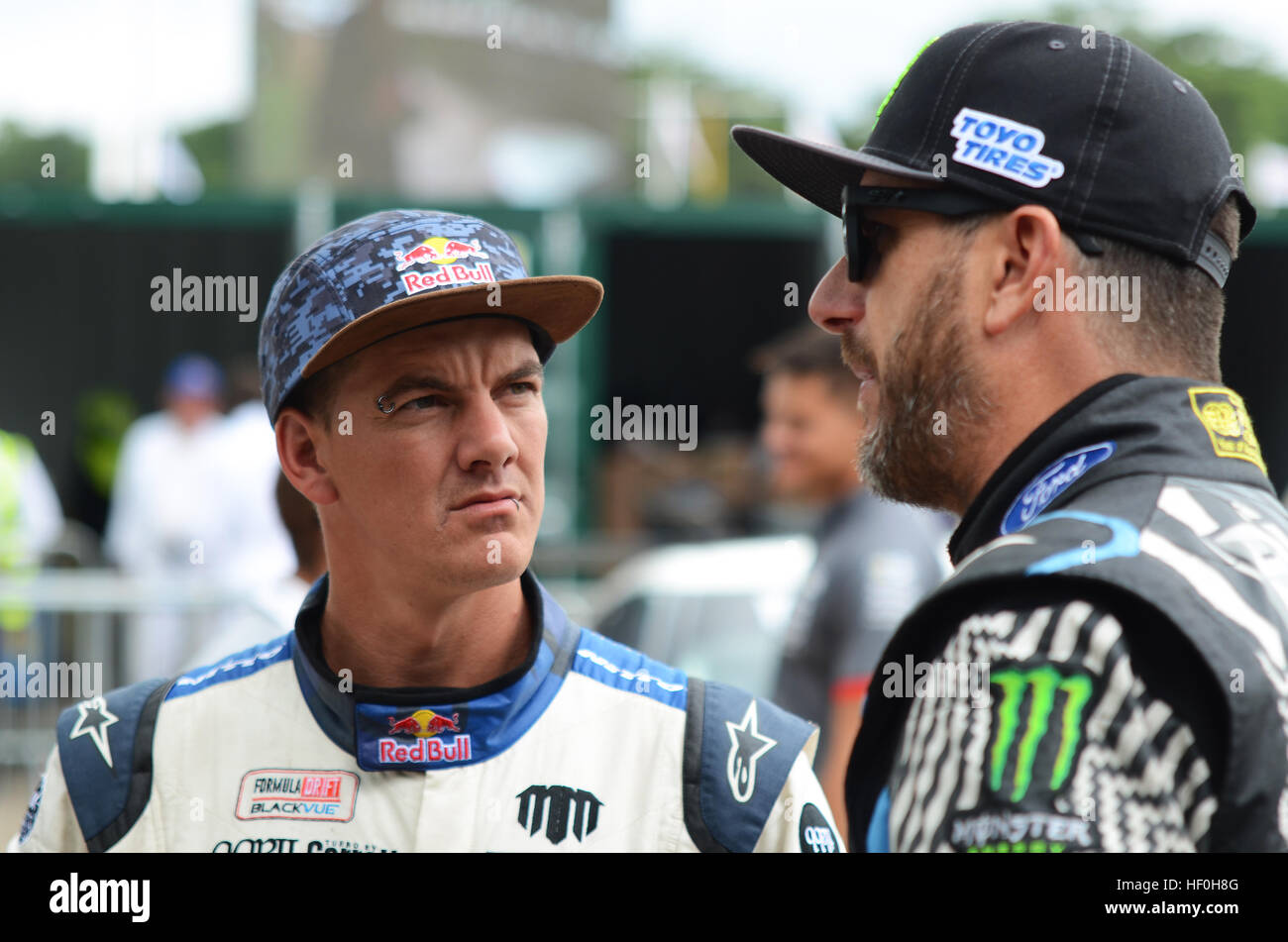 Stunt drivers Michael 'Mad Mike' Whiddett and Ken Block at the 2016 ...