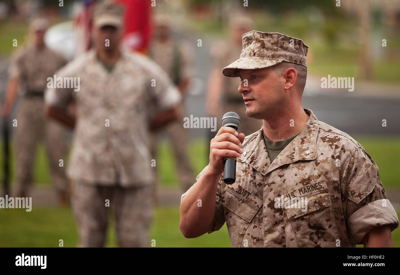 Lt. Col. Seth E. Yost, outgoing commanding officer, 3rd Marine Regiment ...