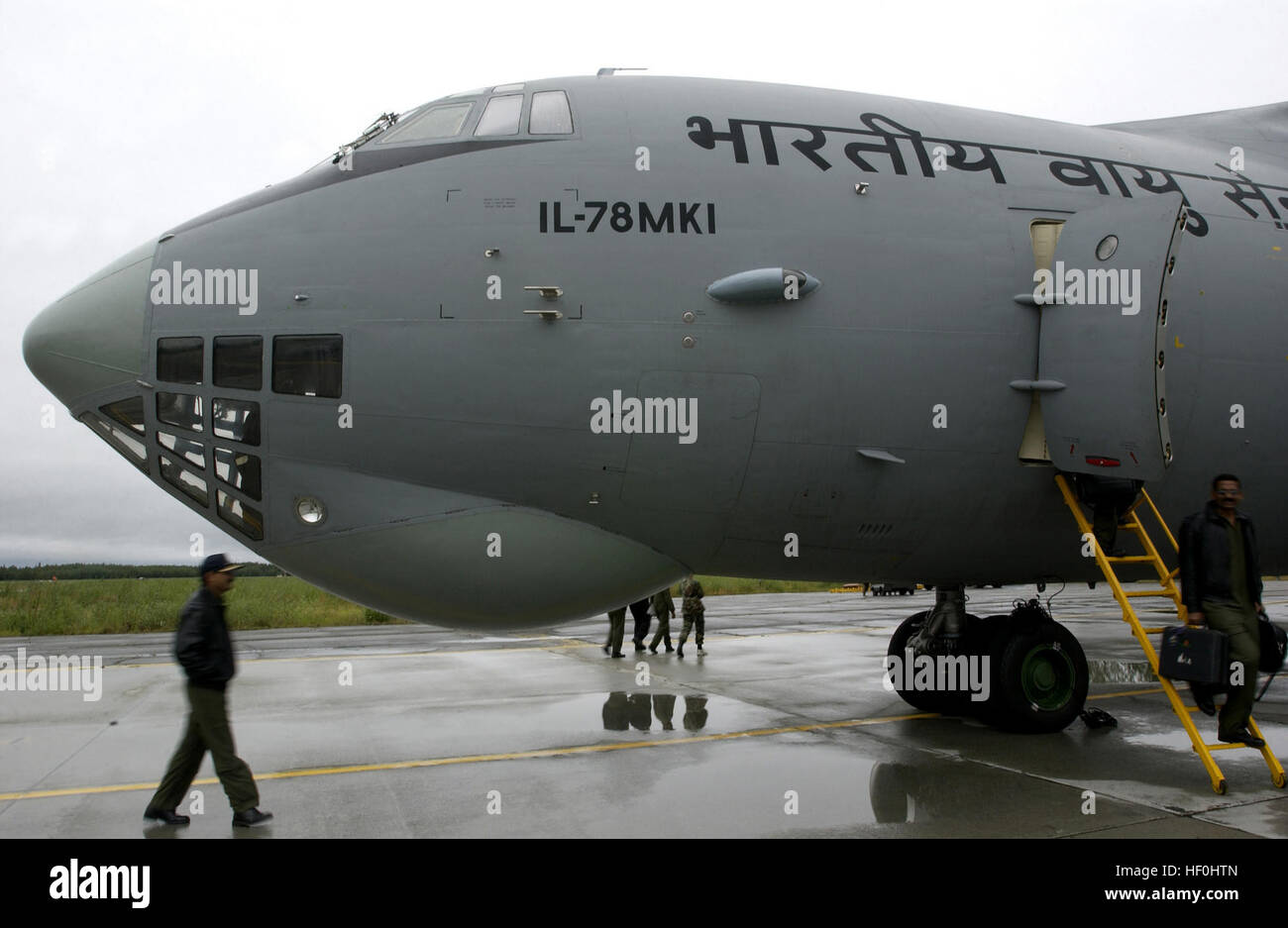 Two Indian Air Force (IAF) 78th Squadron flight crew members prepare ...
