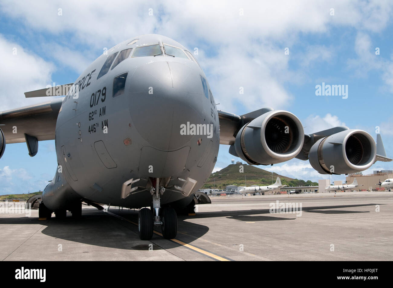 A C-17 sits near Hangar 105 aboard Marine Corps Base Hawaii Aug. 19 ...